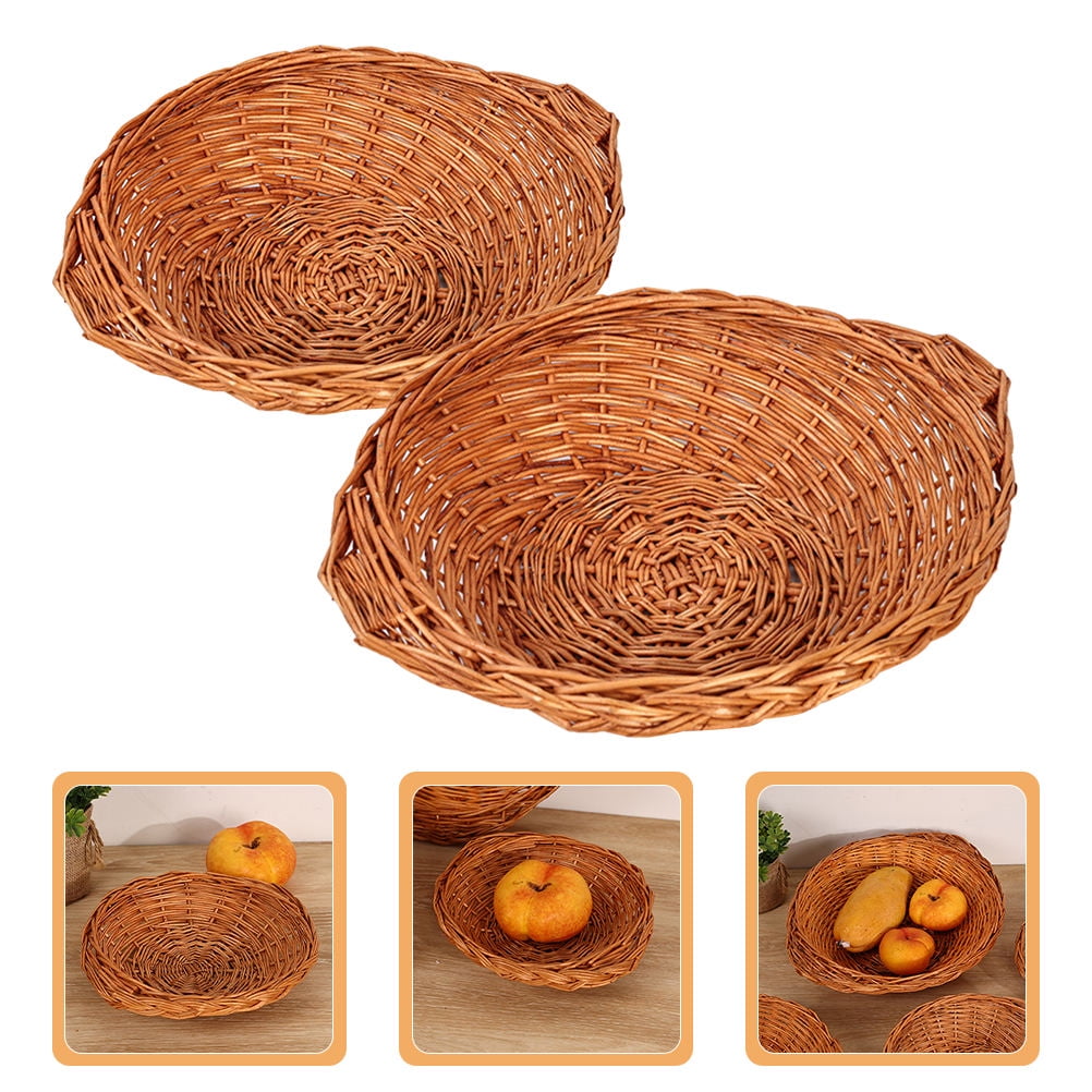 HEMOTON 2 Pcs Tray for Coffee Table Wicker Woven Holder Bin Trays Bread ...