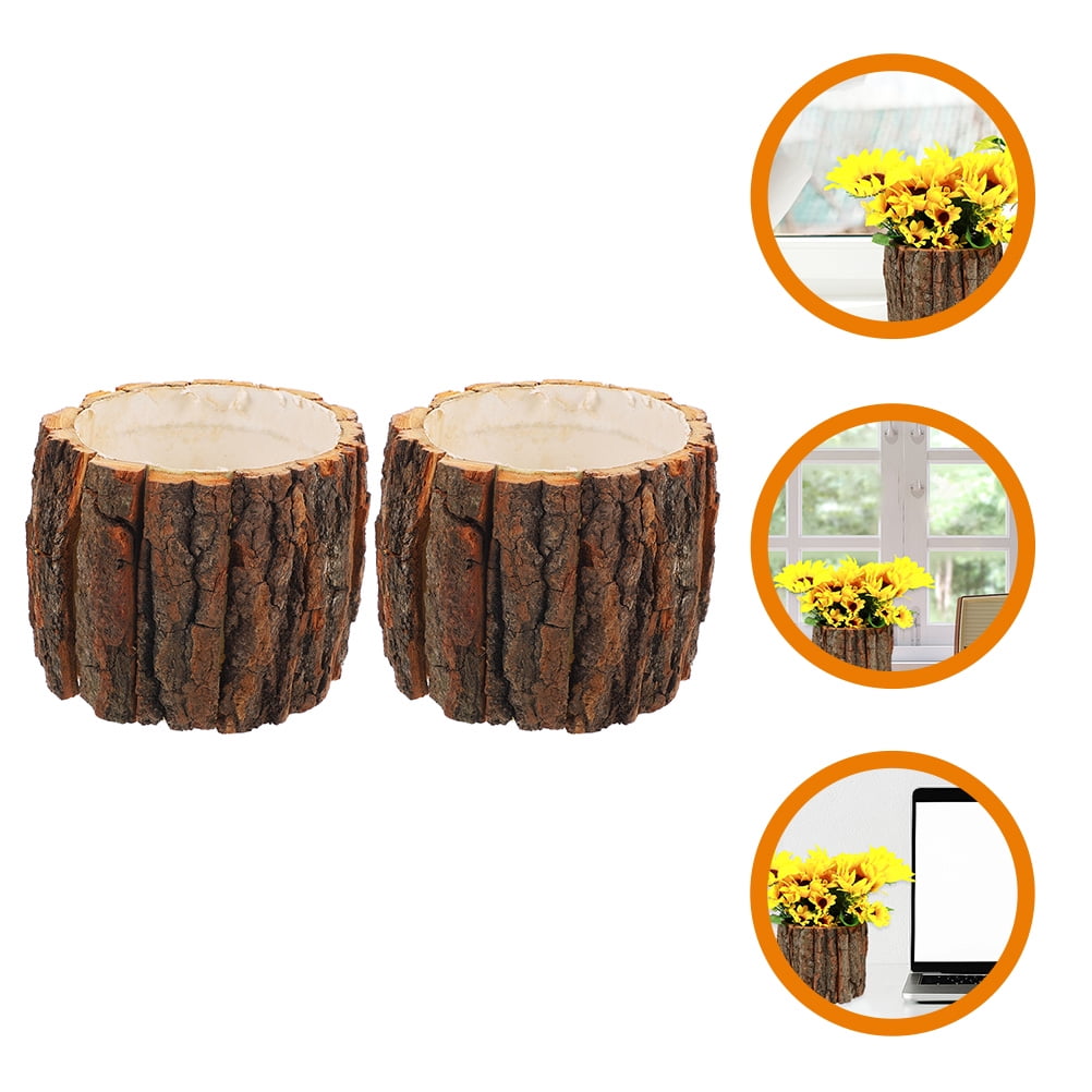 HEMOTON 2 Pcs Waterproof Bark Flower Bucket Planters Containers Garden ...