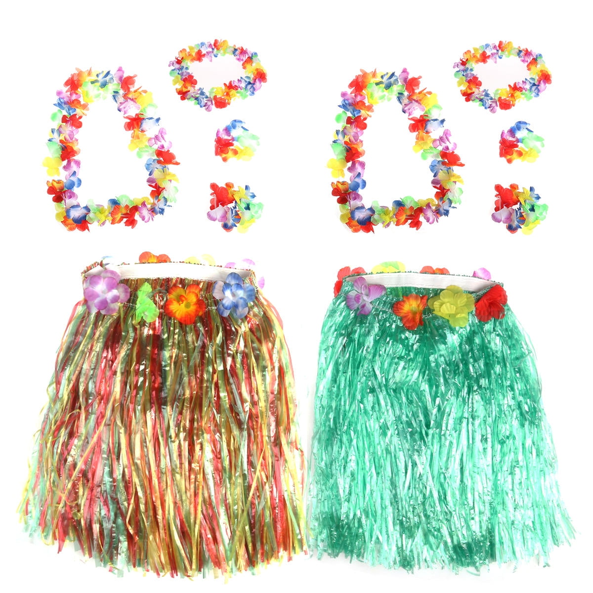 HEMOTON 2 Set 40cm Hawaii Tropical Hula Grass Dance Skirt & Flower ...
