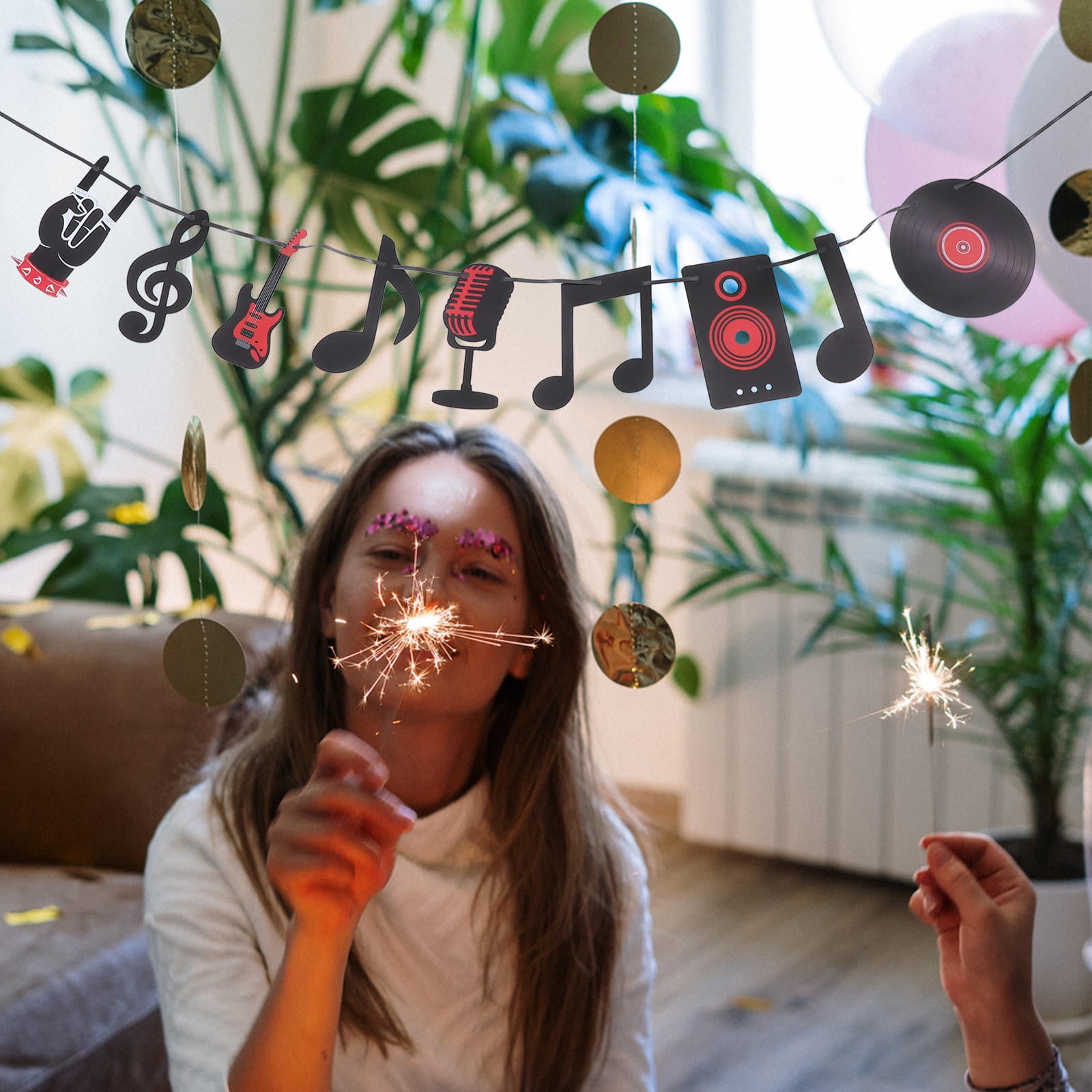 HEMOTON 2 Sets Music Birthday Party Banners Music Note Garland Banner ...