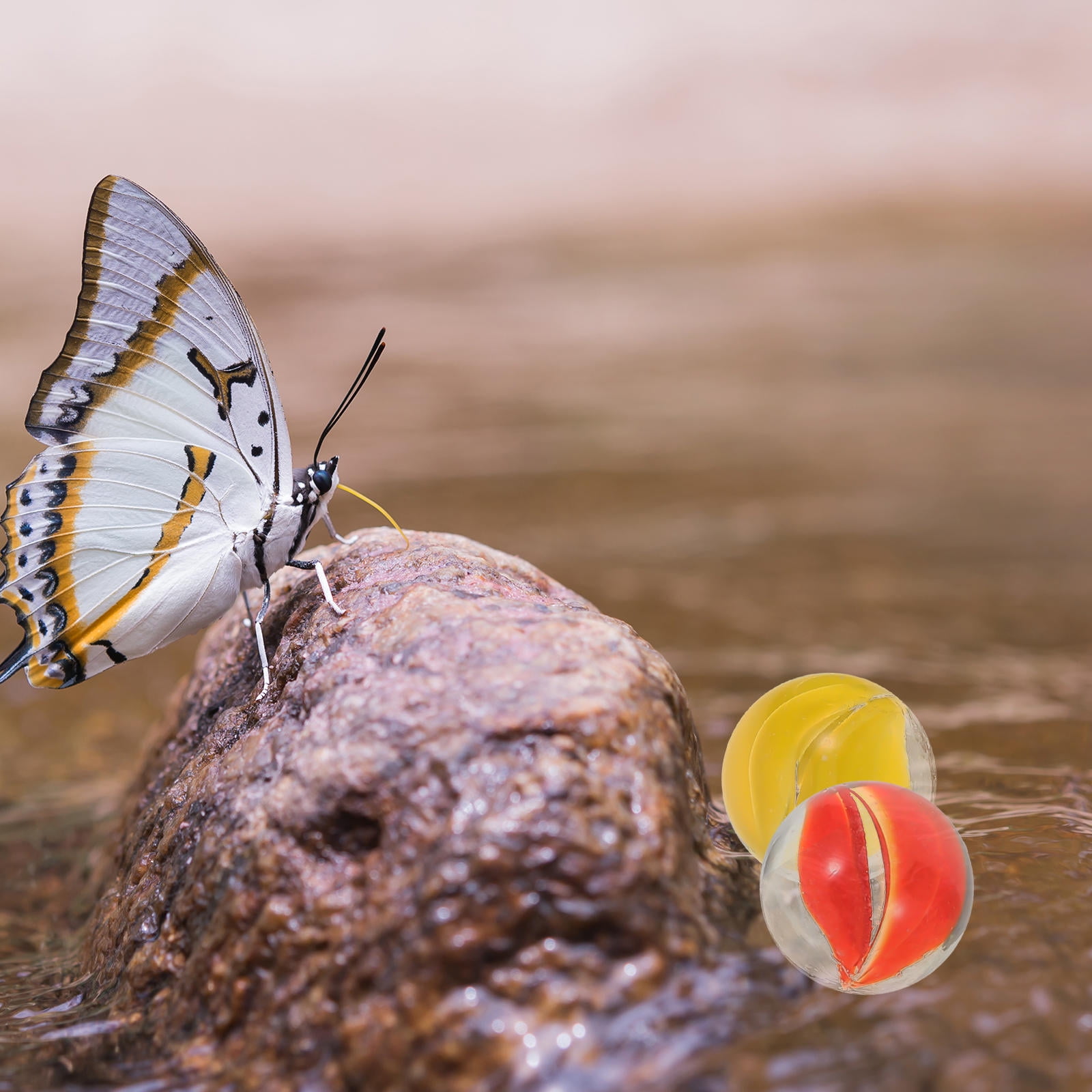 HEMOTON 200Pcs Butterfly Feeder Marble Decorations Colored Glass ...