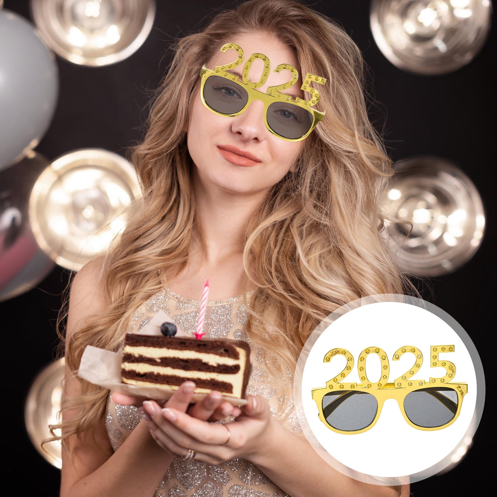 HEMOTON 2025 Number Glasses Party Frame Drill-plated Square Woman ...