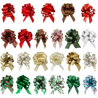 Christmas Gift Pull Bows - 5" Wide, Set of 9, Red, Green, Gold, Stripes ...