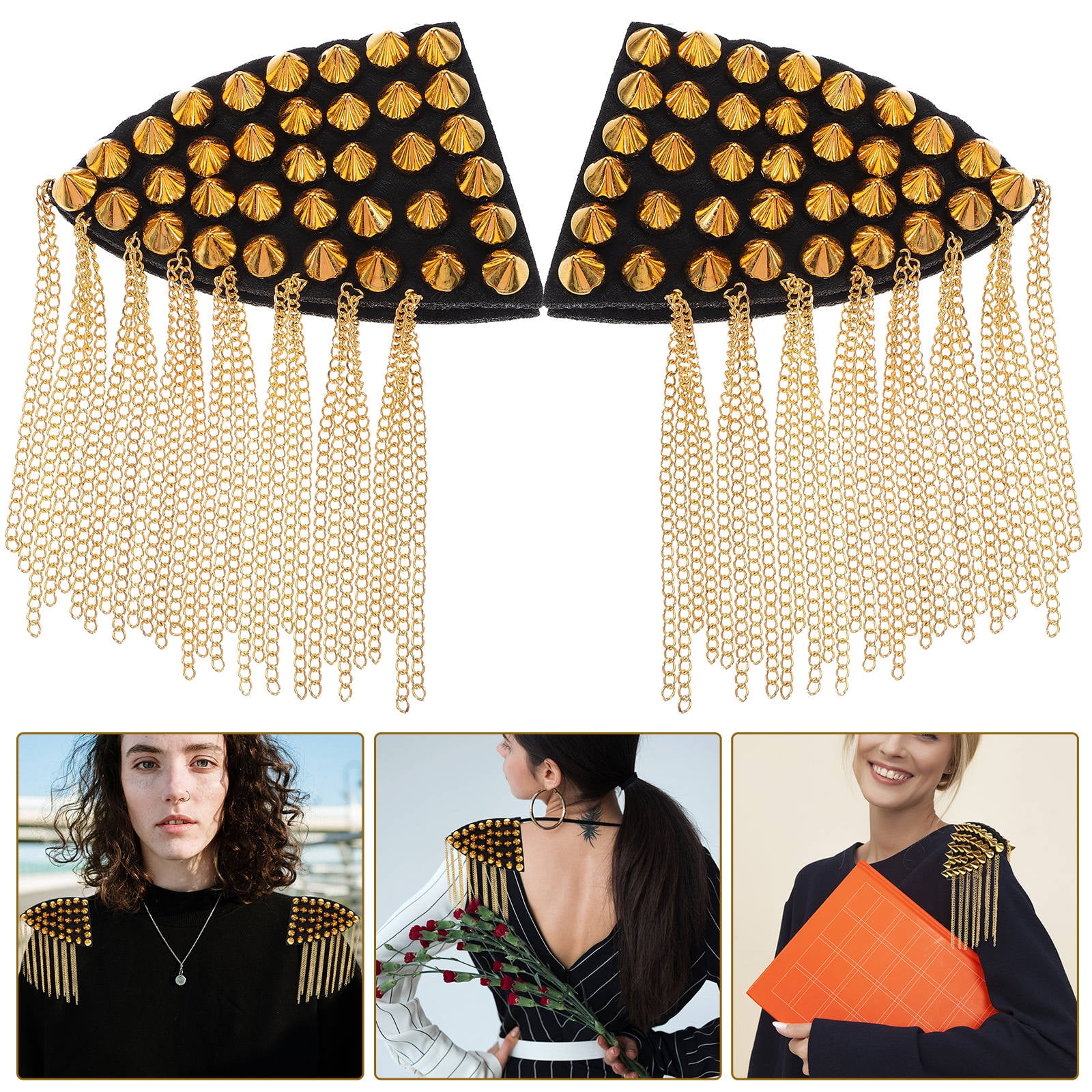 DEEPCRAFF Punk Style Tassel Chain Epaulet Golden Alloy 2Set 7.1x3.9in ...