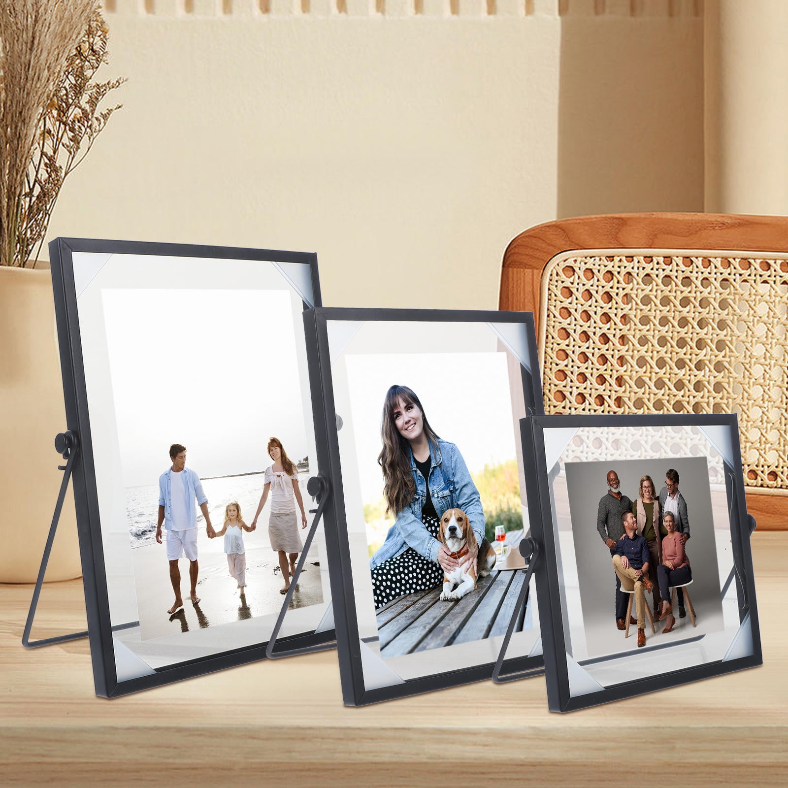 HEMOTON 3 Pcs Pressed Flowers Glass Frame Tabletop Picture Black Frames ...