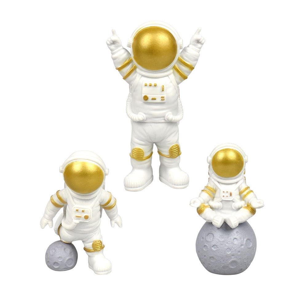 HEMOTON 3 Pcs Resin Astronaut Interior Desktop Cake Topper Golden ...