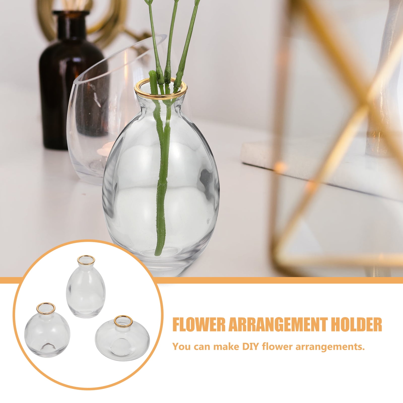 HEMOTON 3 Pcs Small Clear Vase for Flowers Glass Set Desktop Decorative ...