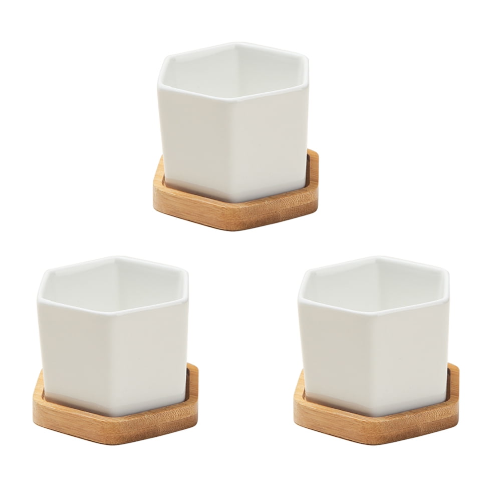 HEMOTON 3 Sets Small White Six-Sided Flower Planter Pots for Indoor ...