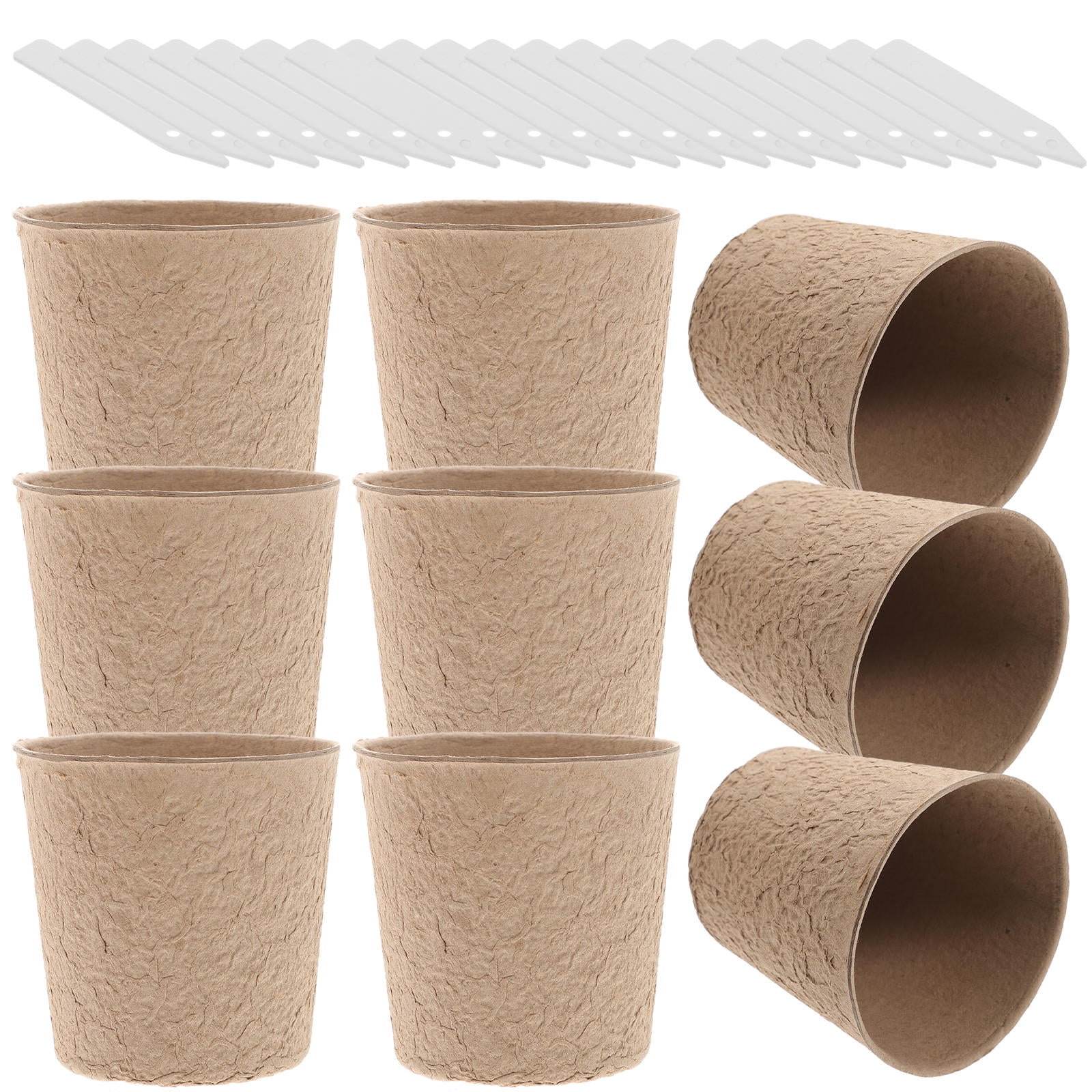 HEMOTON 30pcs Khaki Pulp Planting Cups for Garden Use with 10pcs Paper ...