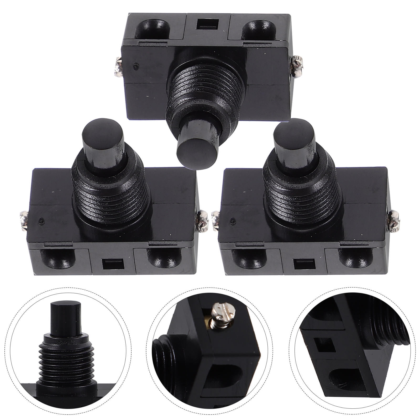 HEMOTON 3Pcs Black Push Button Switch for Light ABS Copper Iron Easy to ...