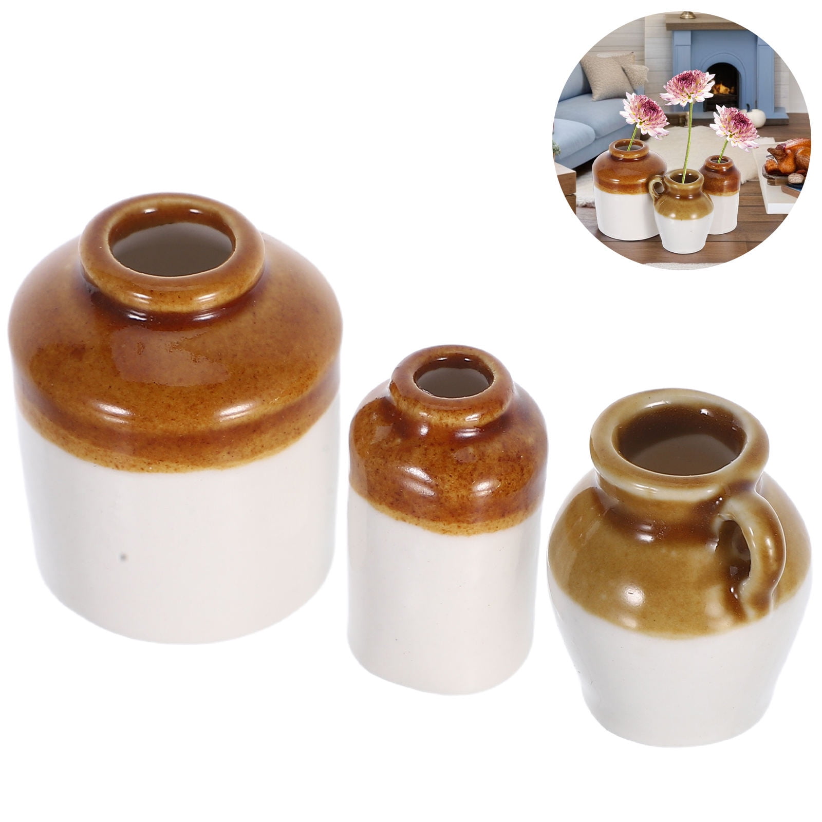 HEMOTON 3pcs Miniature Ceramic Flower Pots Vintage Style Tiny Planters ...