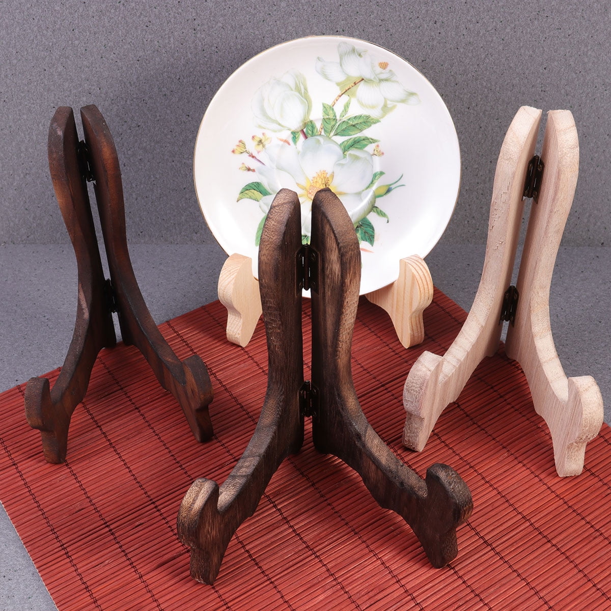SOPOTUTU display plate holder stand Bamboo Burned Paulownia Color 4PCS ...