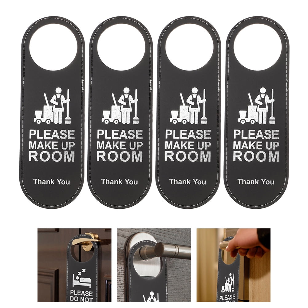 Hytrove Hotel Privacy Door Sign Leather Black 4Pcs - Walmart.com
