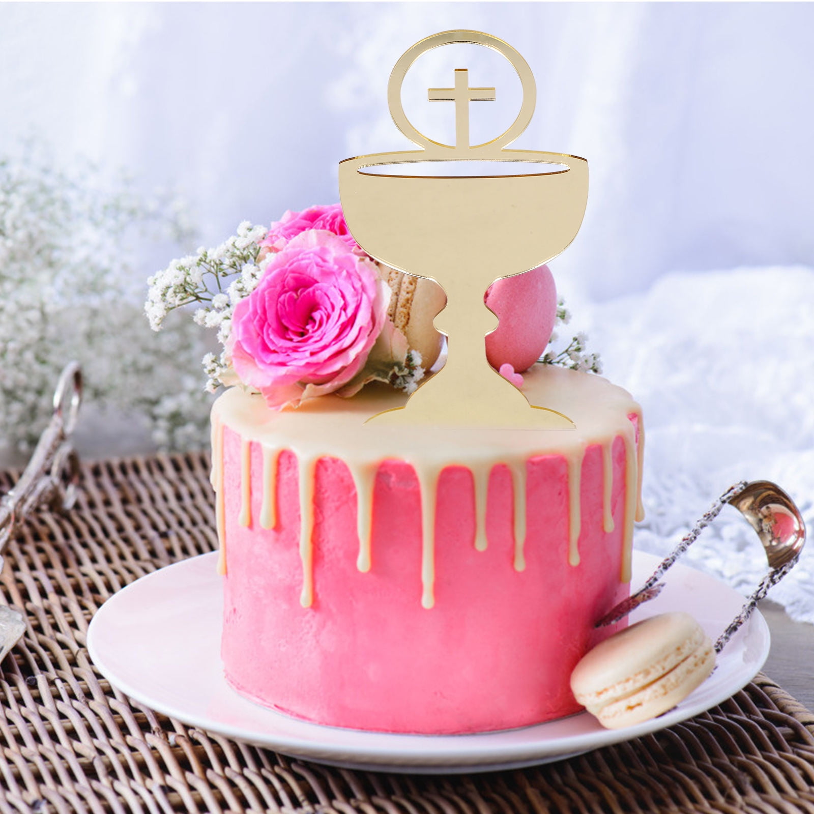 HEMOTON 4 Pcs Kids Party Cake Toppers Communion Christen Church Golden ...