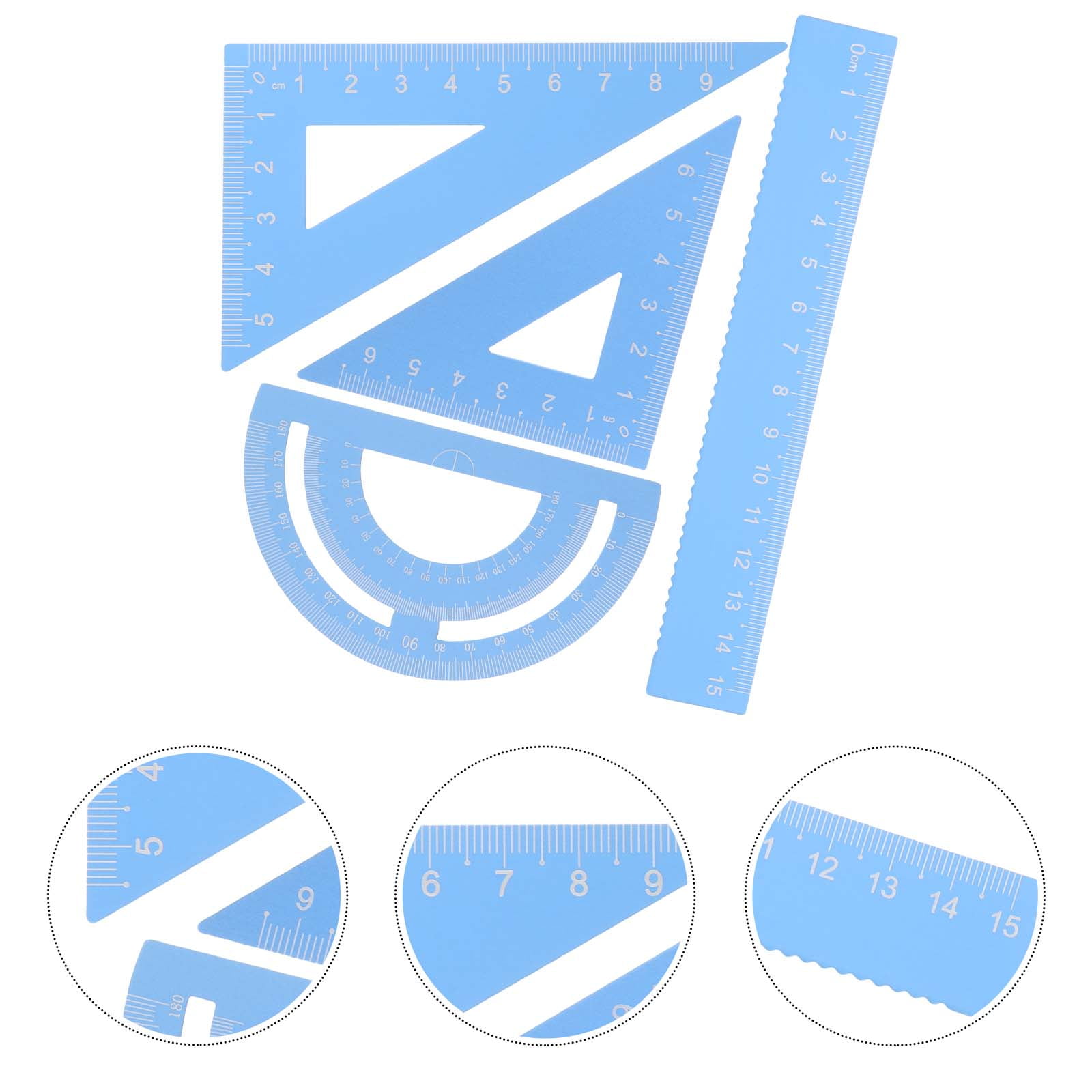 HEMOTON 4 Pcs Metal Ruler Scale Rulers Measuring Office Student Blue ...