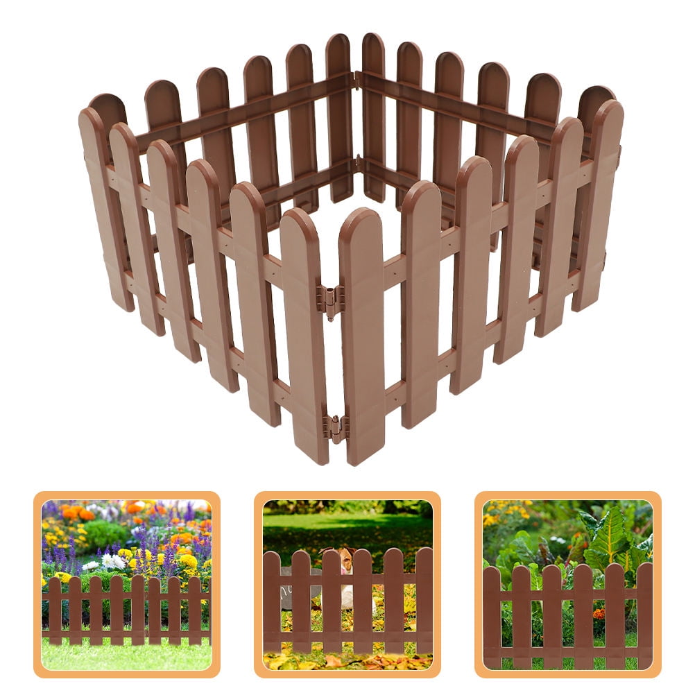 HEMOTON 4 Pcs Plastic Garden Fence Lawn Fencing outside Campus Brown ...