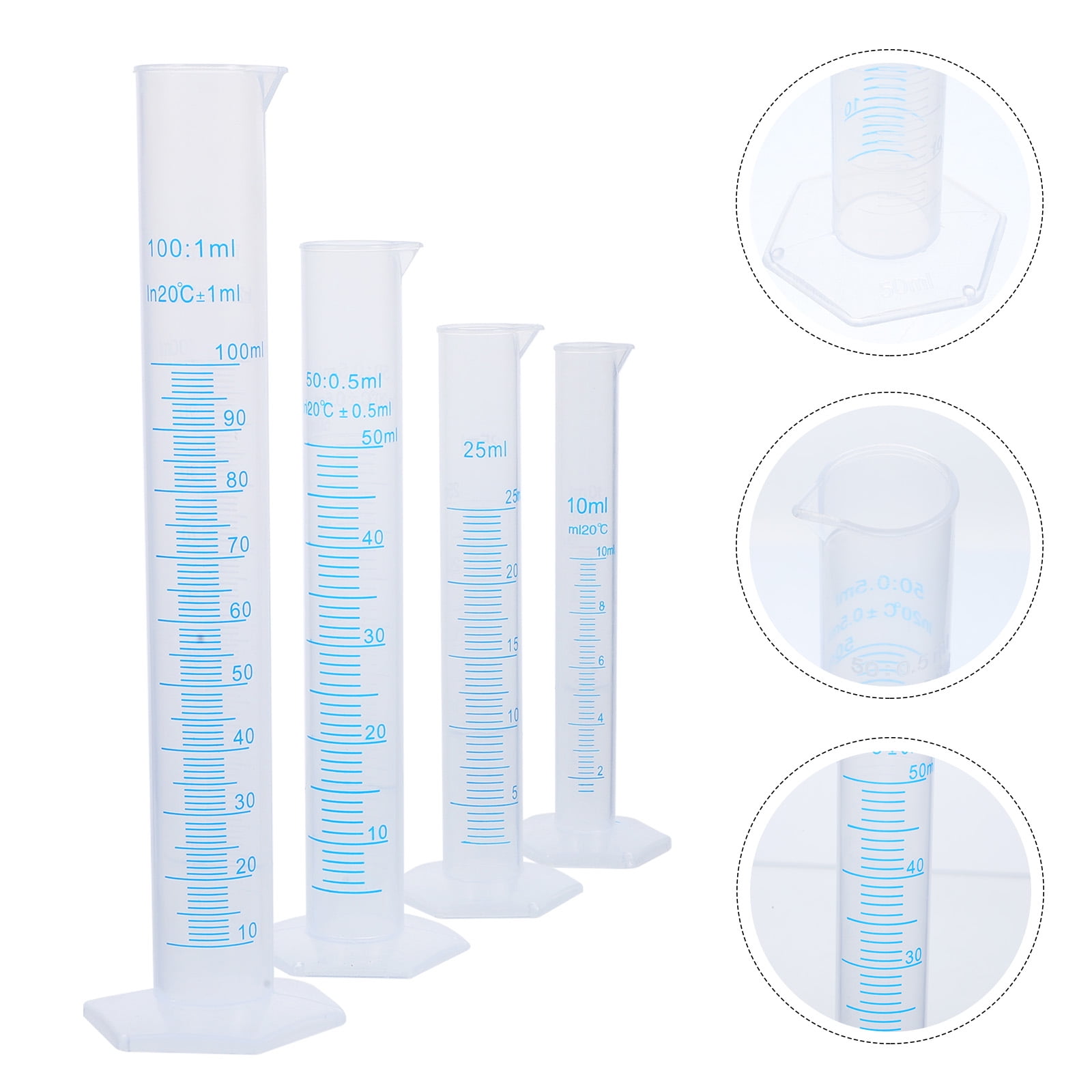 HEMOTON 4 Pcs Plastic Measuring Cylinder Set Clear Beakers Graduated ...