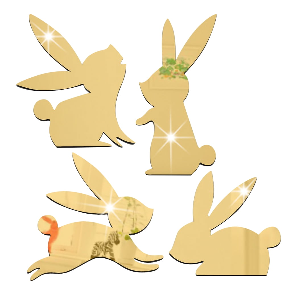 Hytrove Lovely Bunny Mirror Decals Acrylic Wall Decoration 1Set 5.89X3 ...