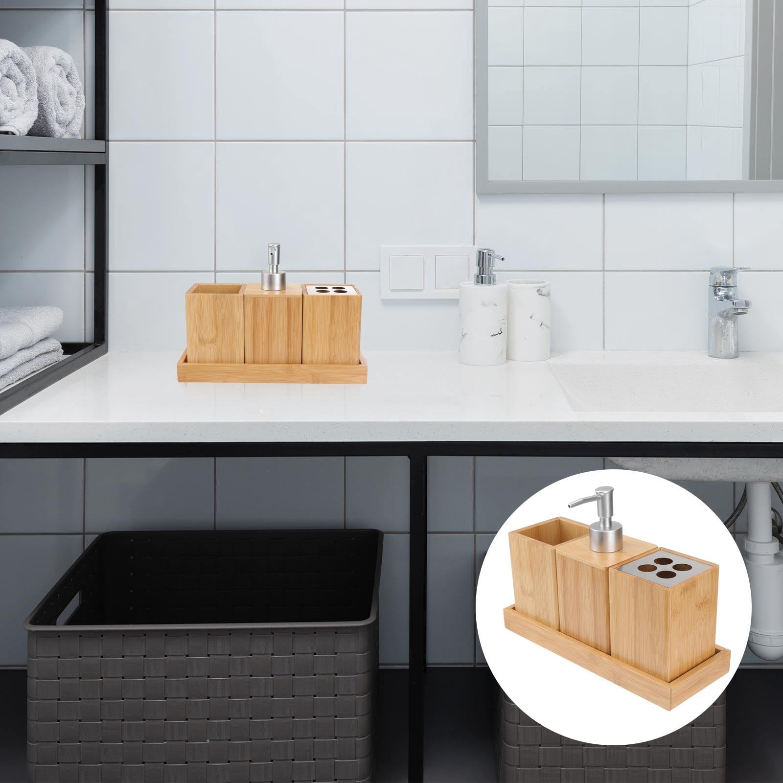 HEMOTON 4pcs Bamboo Wood Bathroom Set Luxury Bathroom Essentials ...