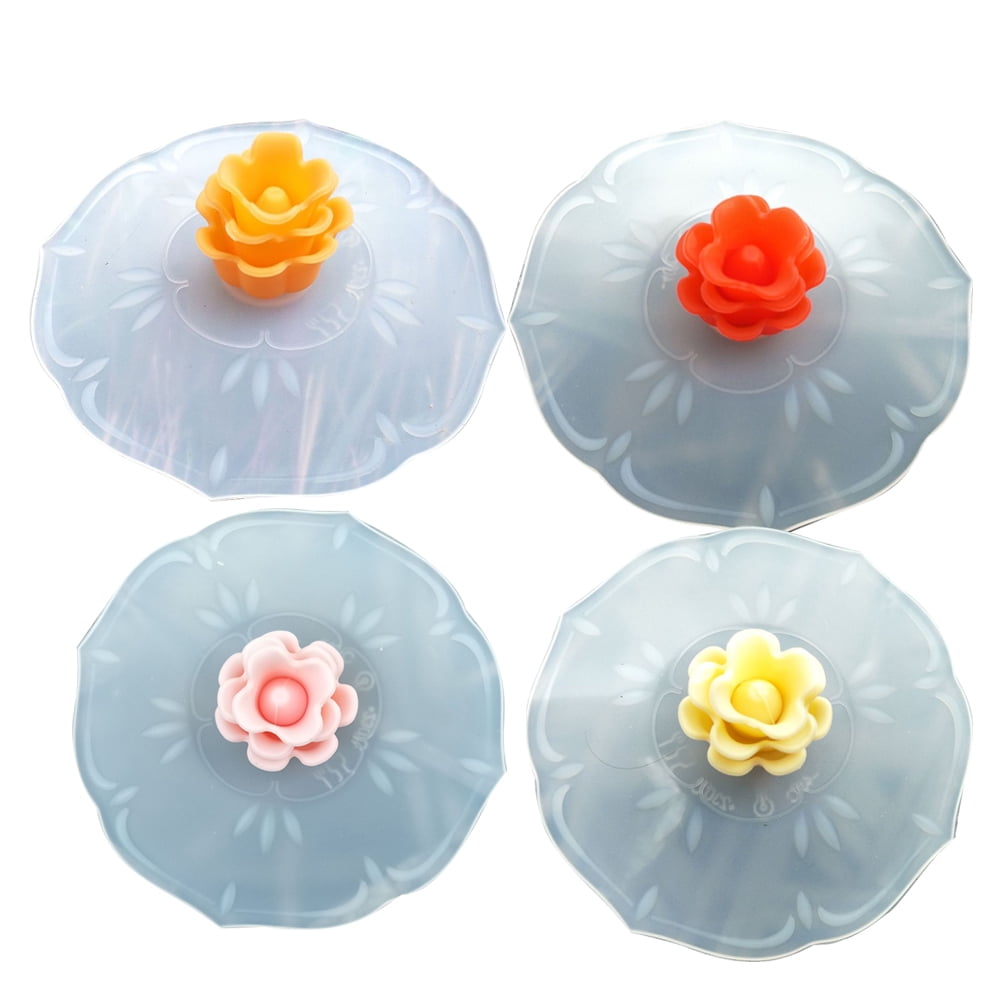 HEMOTON 4pcs Dustproof Rose Design Mug Covers Leak-proof Silicone Cup ...