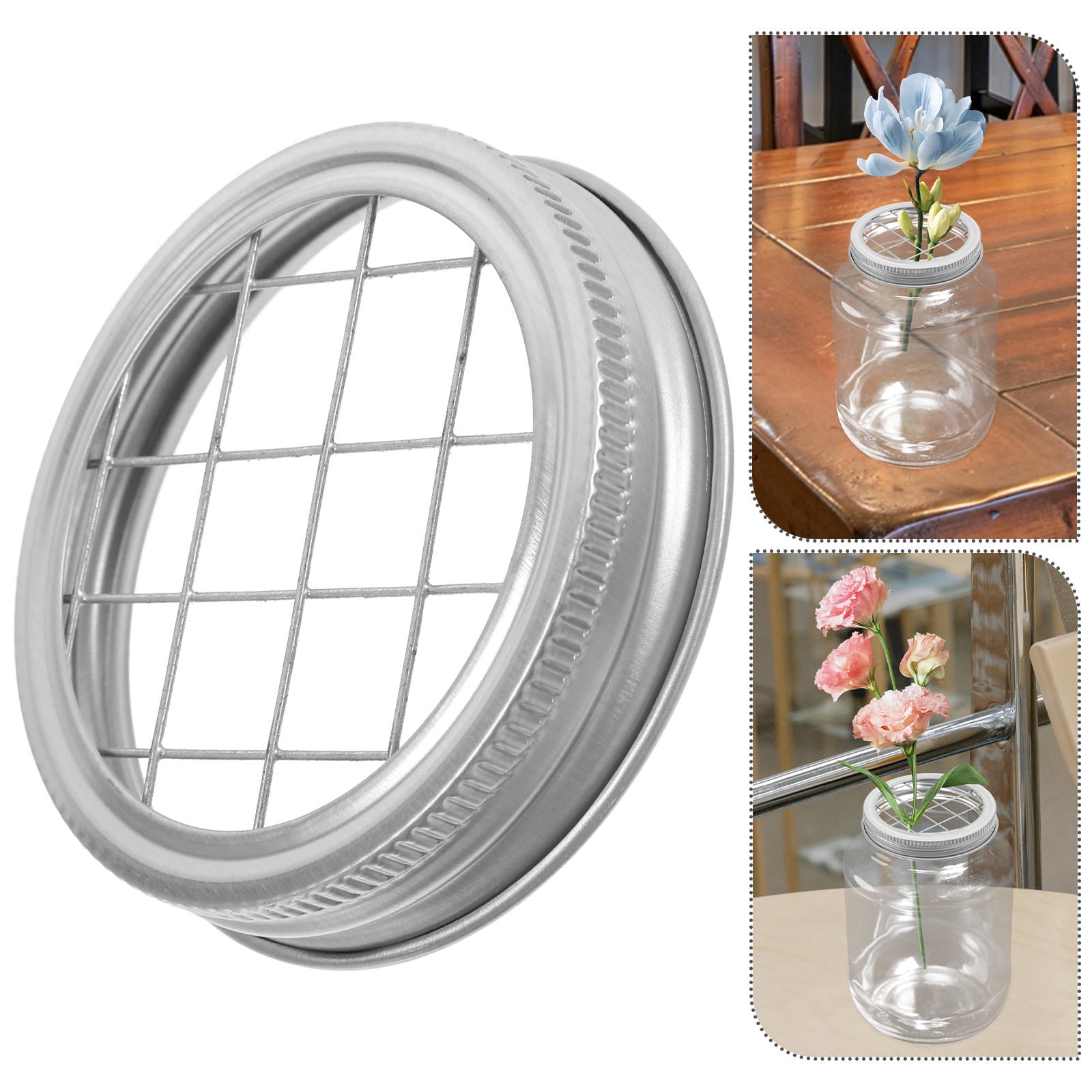 HEMOTON 4pcs Stainless Steel Jar Lids With Flower Frog Insert For Wide ...