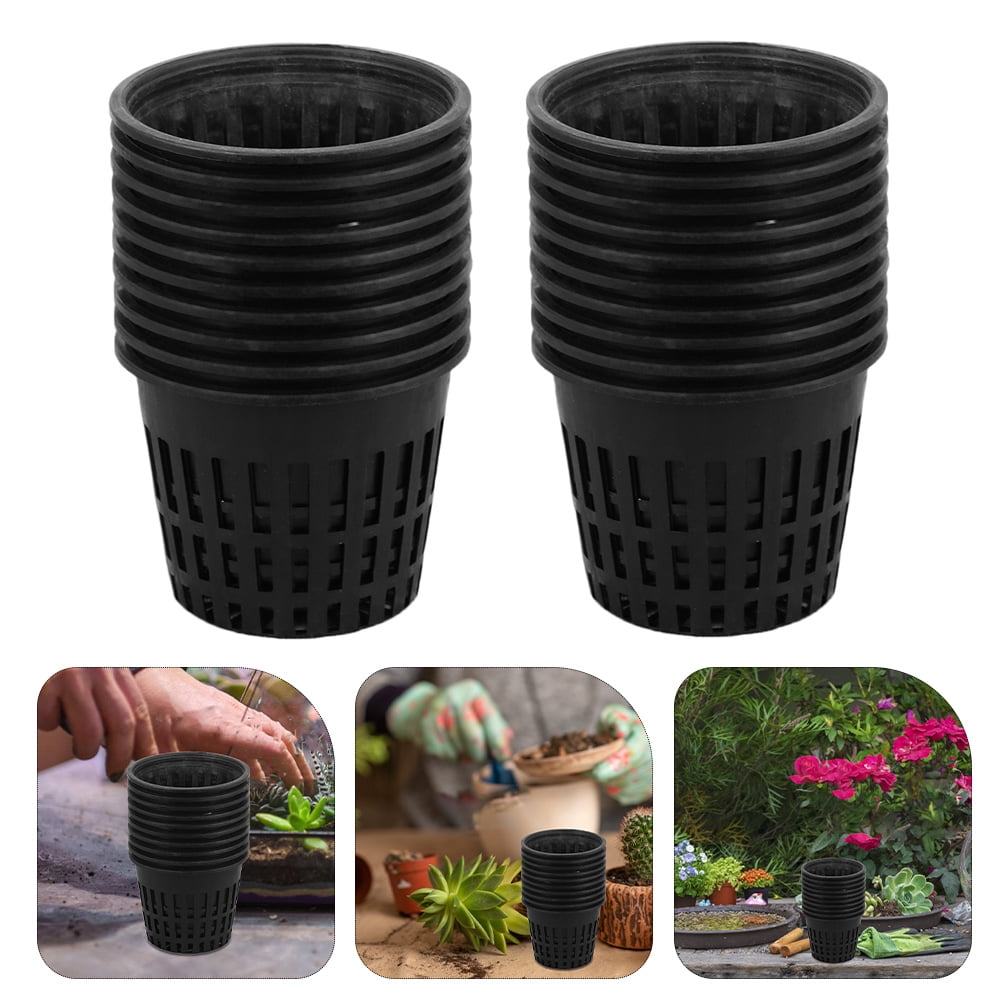 HEMOTON 50 Pcs Plastic Nursery Pots Plant Nets for Hydroponics Black ...