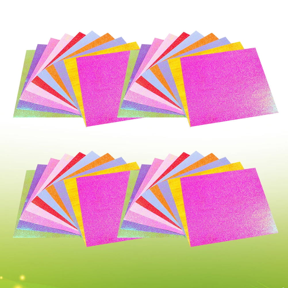 HEMOTON 50pcs Glitter Handmade Paper Folding Origami Iridescent Flicker Handcrafts Material ...