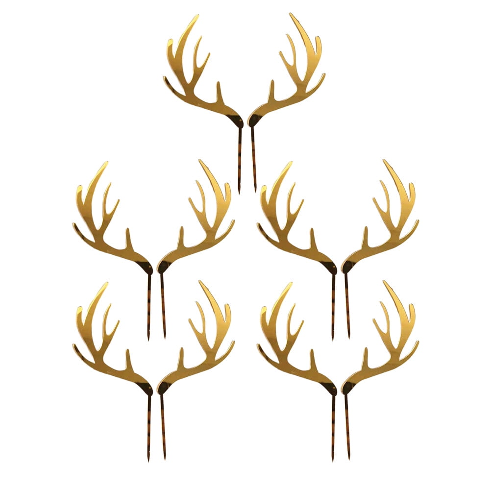 Homoyoyo 5Pcs Golden Antlers for Crafts Antler Shape Cake Toppers ...