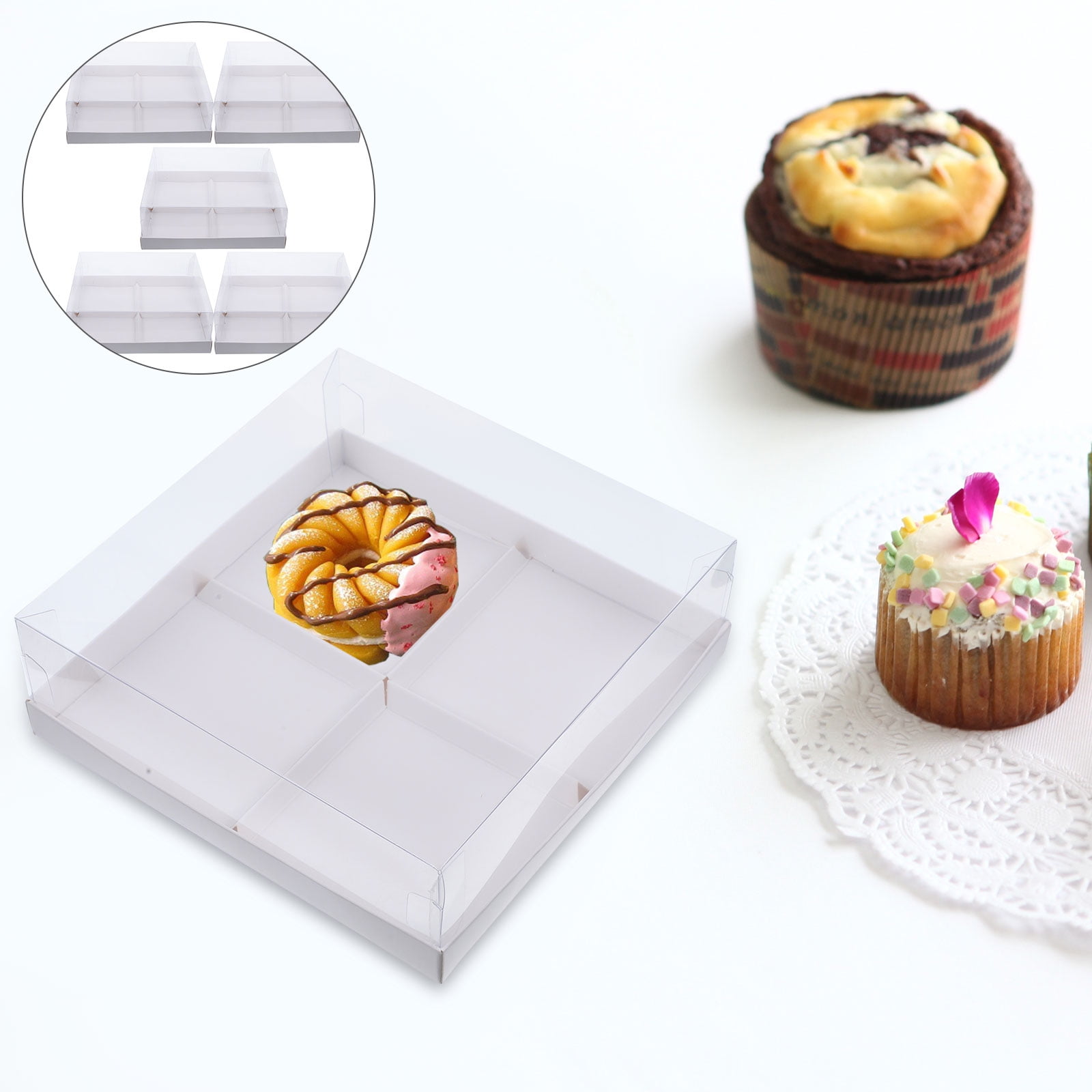 ORDDIART Dessert Box With Clear Lid White Paper 5Pcs Compartment Design ...