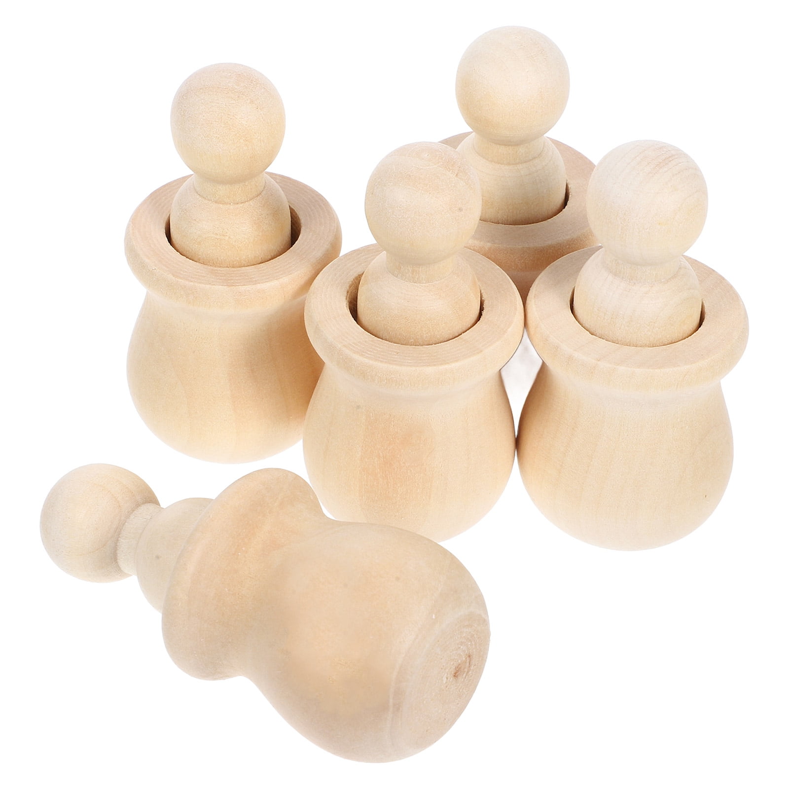 HEMOTON 5pcs Unpainted Wooden Peg Dolls Craft Dolls Wooden Peg Doll Kit ...
