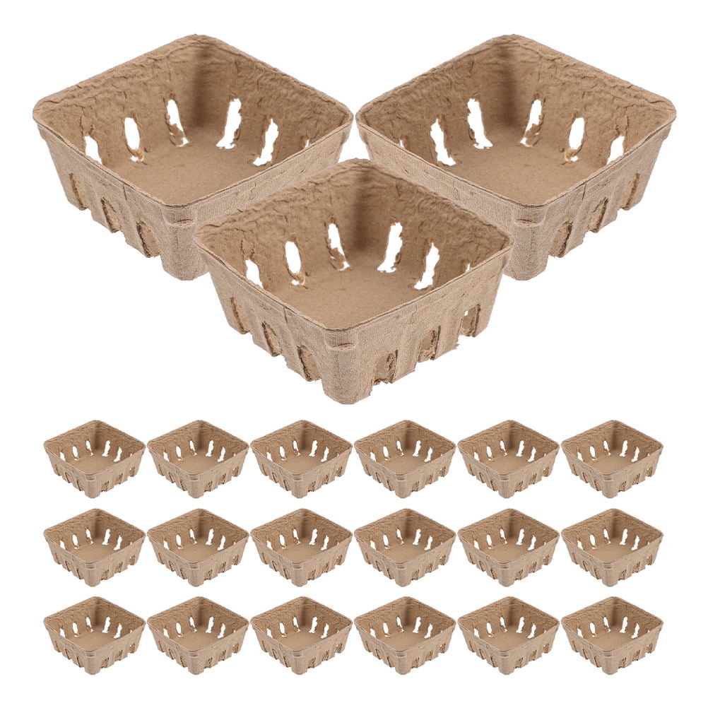 HEMOTON 60 Pcs Berry Containers for Fridge Serve Basket Pantry Brown ...