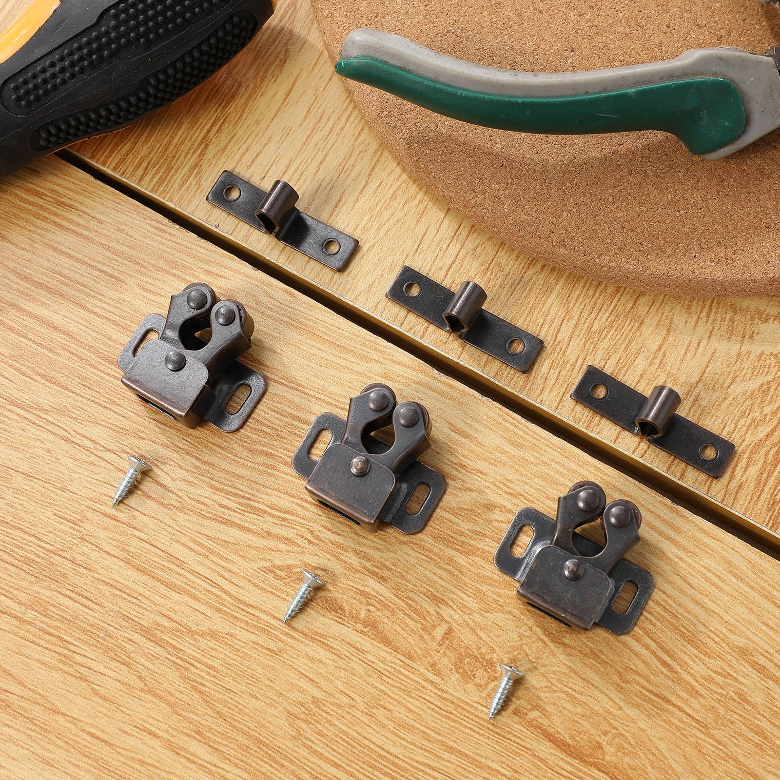 SOPOTUTU Iron Cabinet Latch, Dark Brown, Double Roller Catch, Easy ...