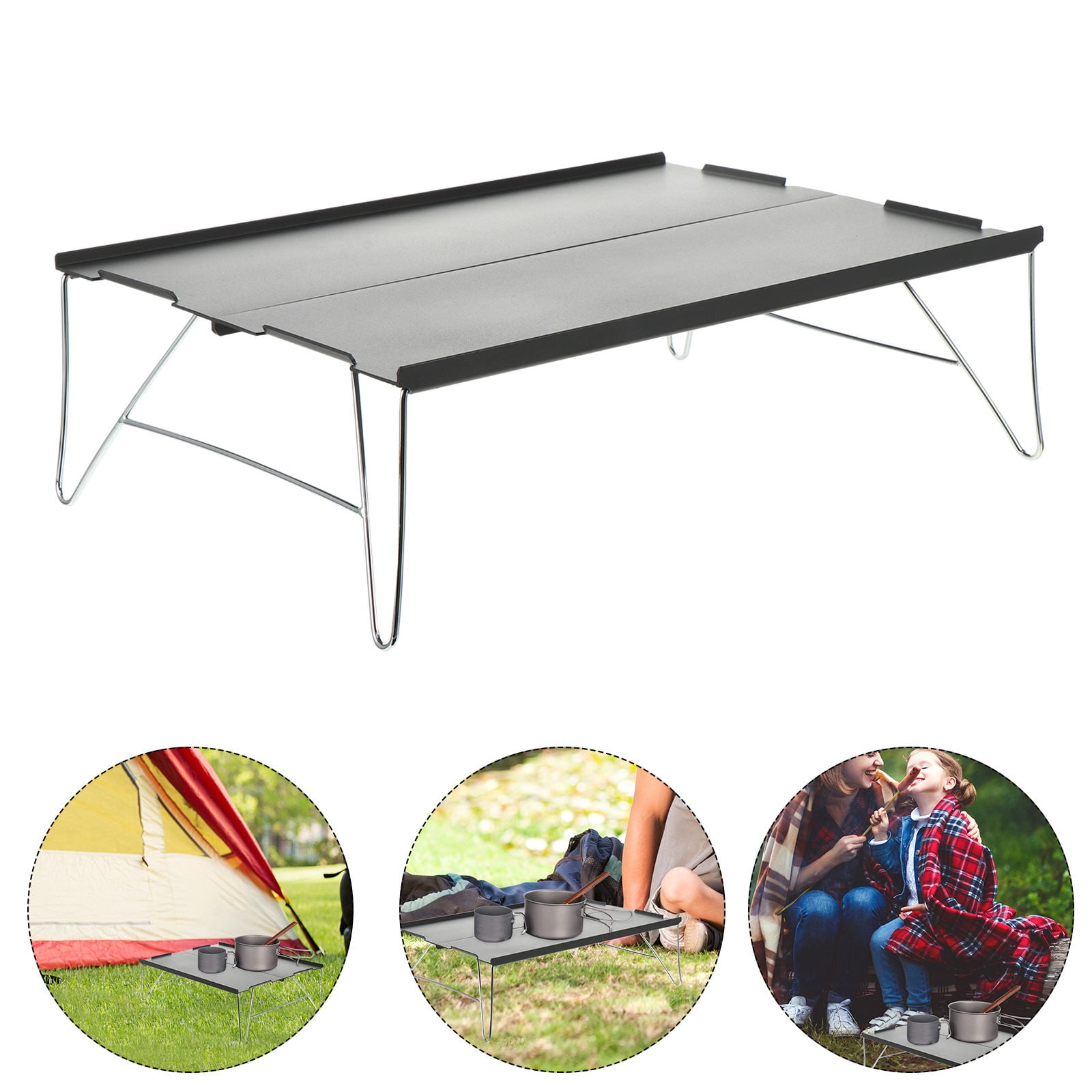 HEMOTON Aluminum Table Small Coffee Camping Tables Outdoor Side Grey ...
