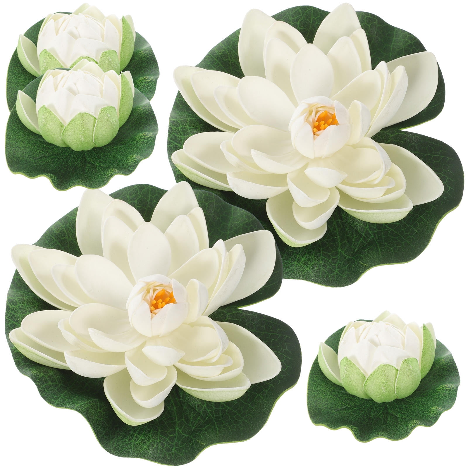 HEMOTON Artificial Floating Lotus Water Lilies for Pond Decor White EVA ...