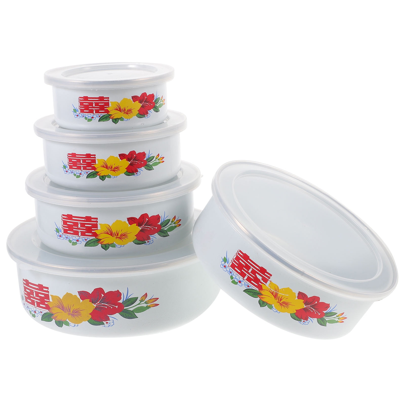 HEMOTON Assorted Color Salad Noodle Bowl with Lid Lightweight Enamel ...