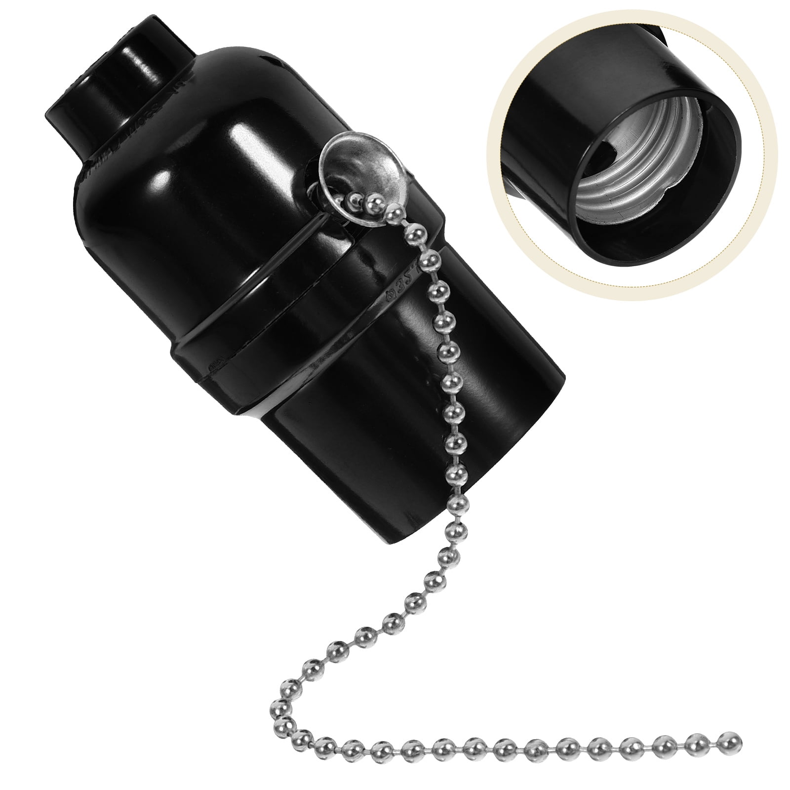 HEMOTON Black ABS Pull Chain Lamp Holder with E27 Socket for Home Use ...