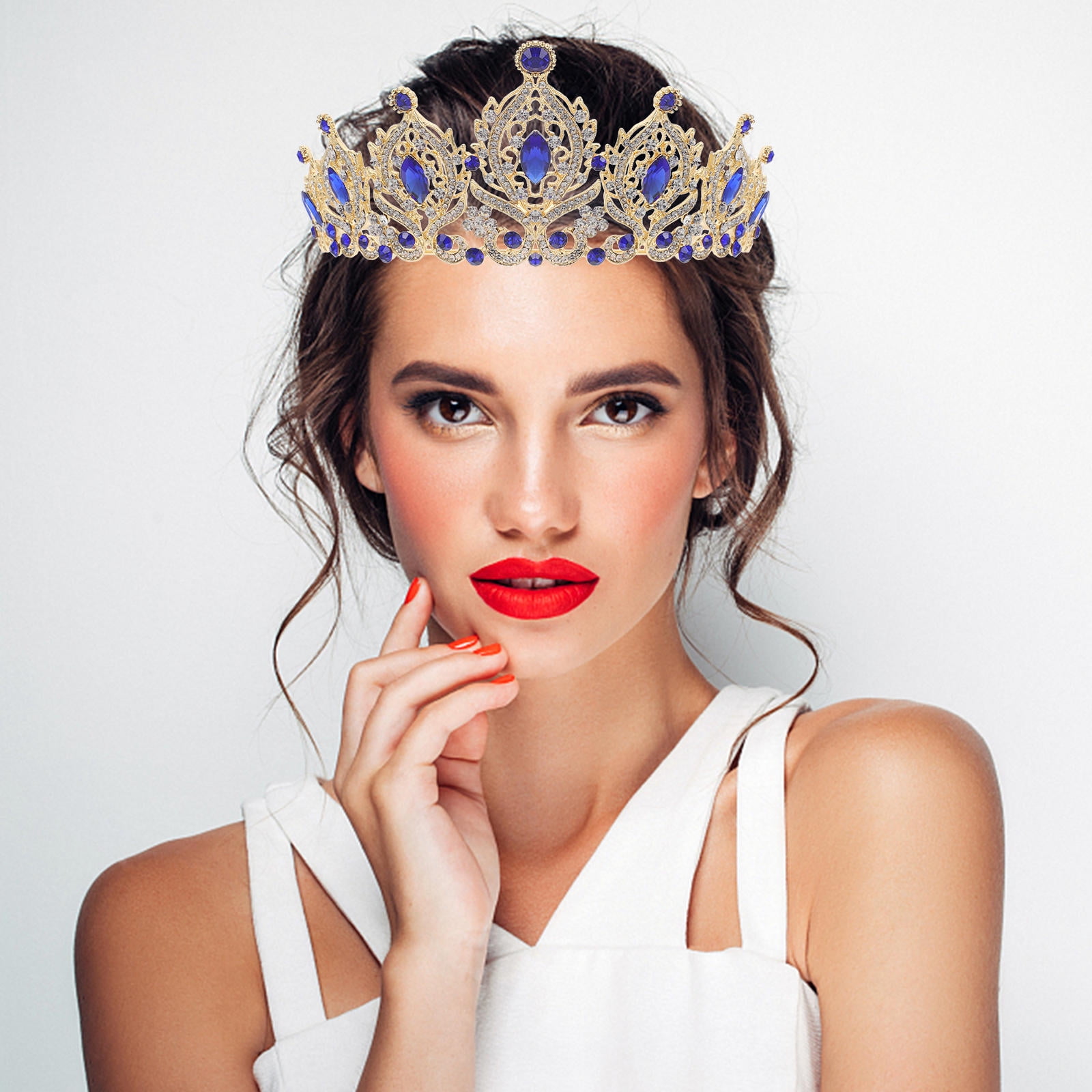 HEMOTON Blue Crystal Wedding Crown for Bride Perfect Bridal Headpiece ...