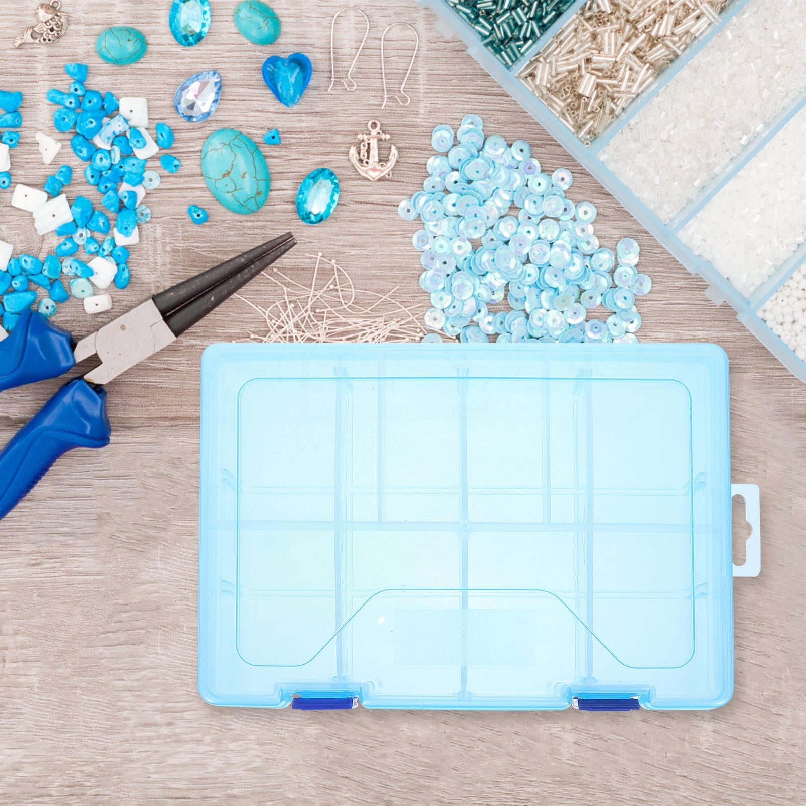 HEMOTON Blue Plastic Storage Box with Dividers for Jewelry and Small ...