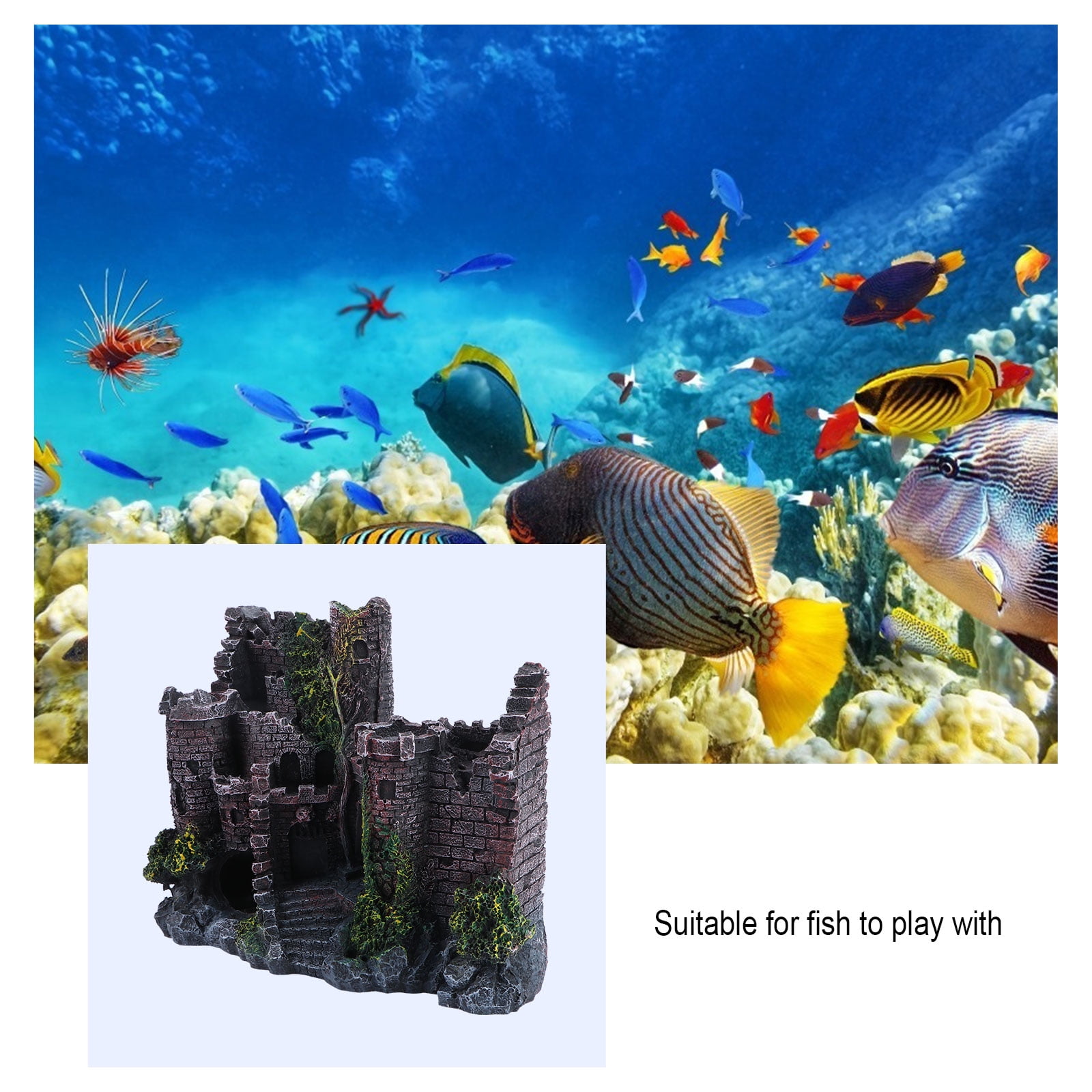 HEMOTON Breeding Simulated Castle Ornaments Aquarium Wall Decor 20X8X14 ...