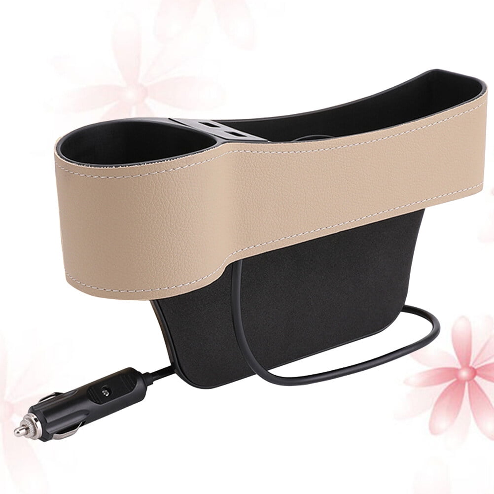 HEMOTON Car Seat Gap Storage Box for Car Beige Leather and ABS Creates ...