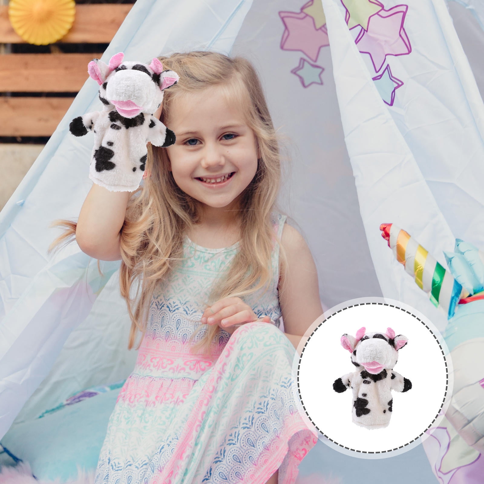 HEMOTON Cartoon Cow Shape Plush Hand Puppet Child Baby Favor Dolls Kids ...