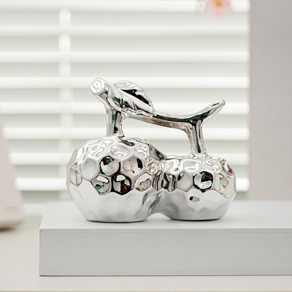 DEEPCRAFF Cherry Ornament Ceramic Cherry Figurine Silver 1Pcs Home ...