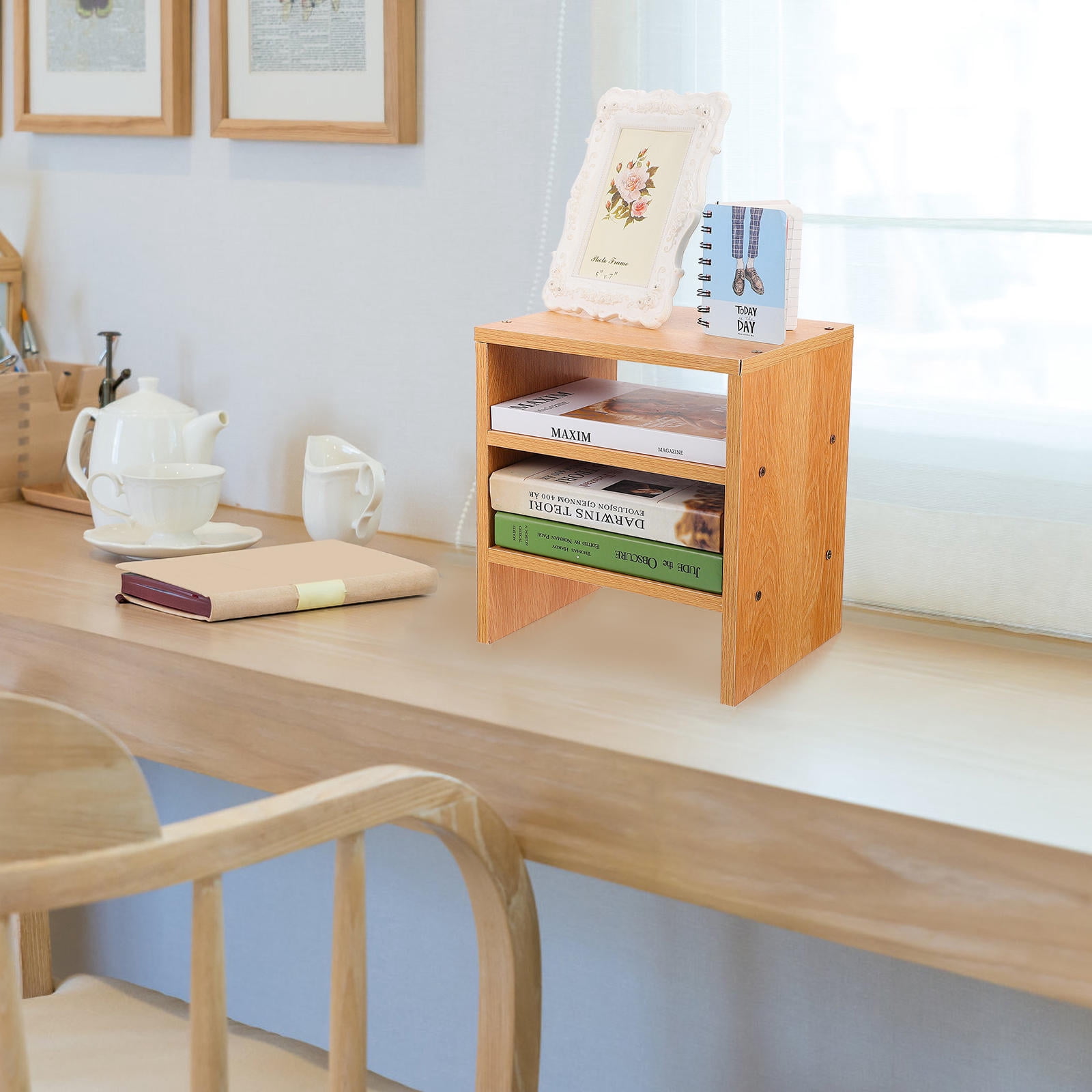 RENACLIPY Layered Chocolate Wood Storage Shelf for Desktop Organization ...