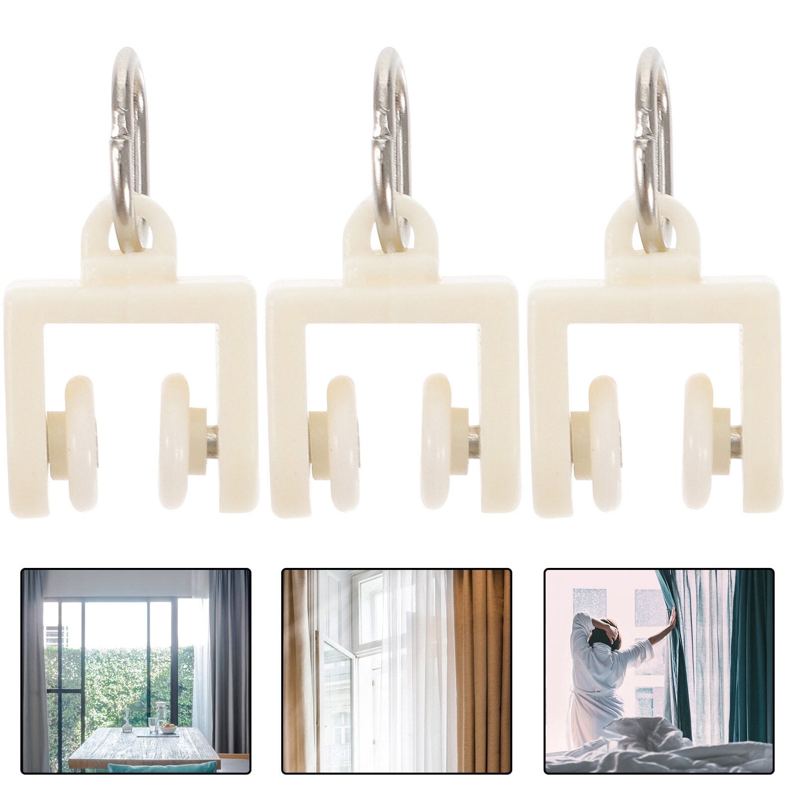 HEMOTON 50pcs White Plastic and Alloy Curtain Track Pulley Sliding ...