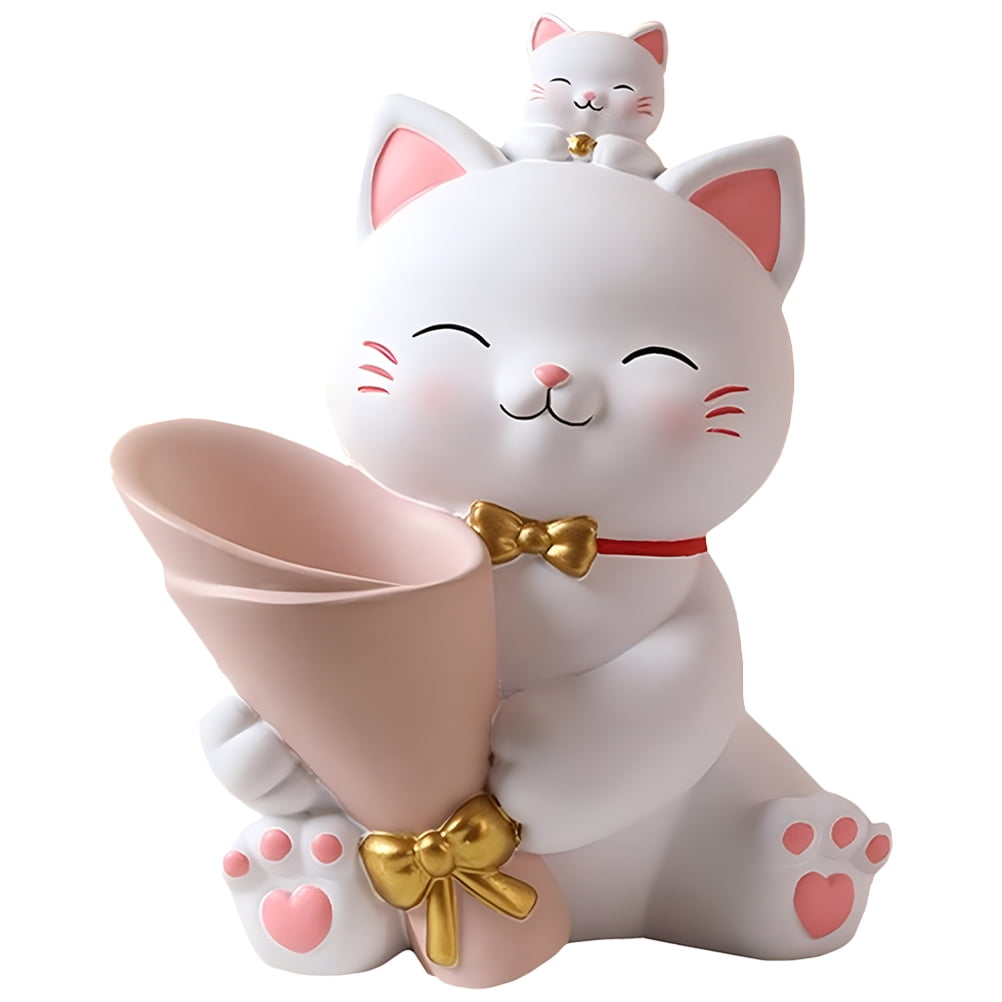HEMOTON Cute Cartoon Cat Statue Vase for Decor Multi Resin Unbreakable ...