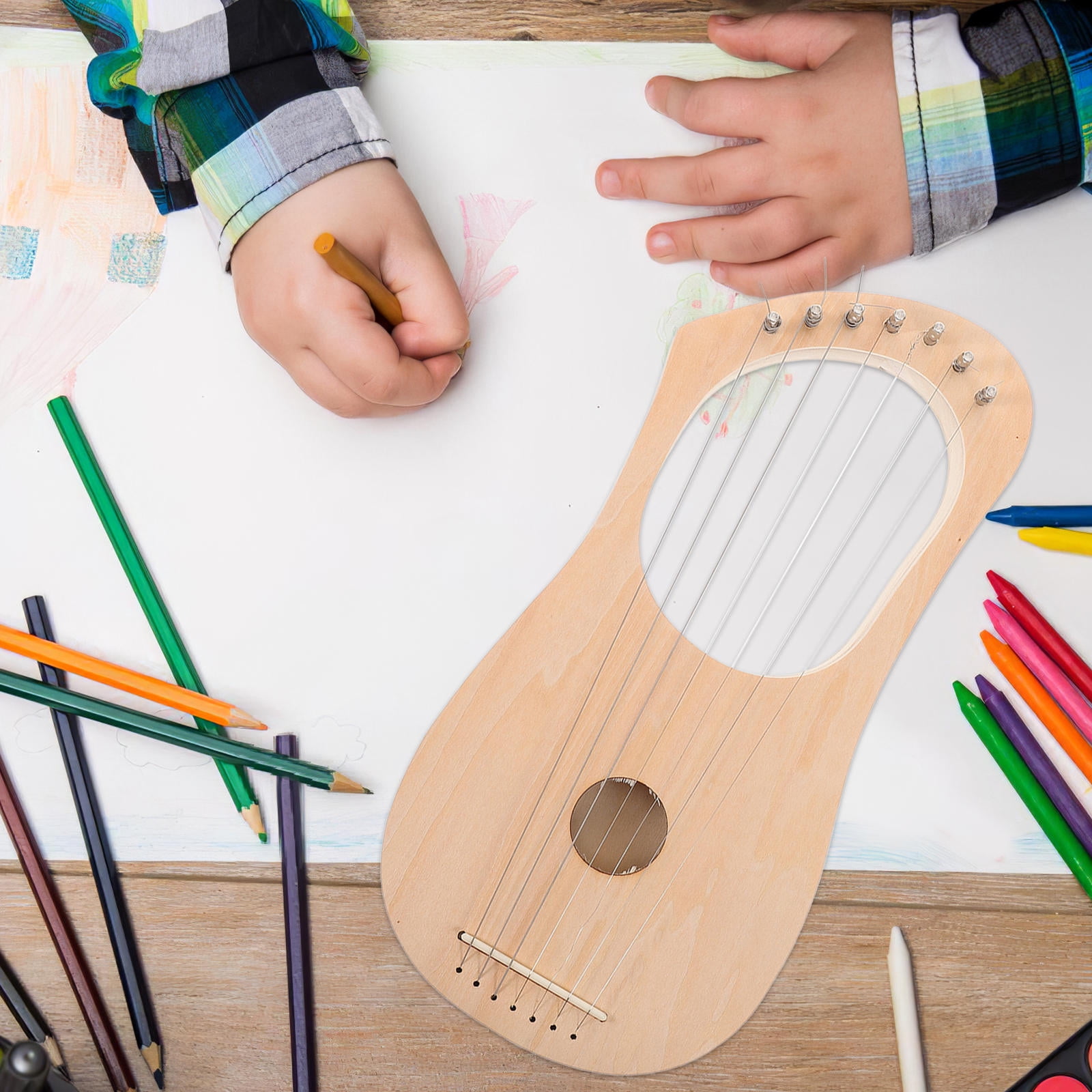 HEMOTON DIY Wooden Lyre Harp Kit with 7 Strings Build Your Own Musical ...