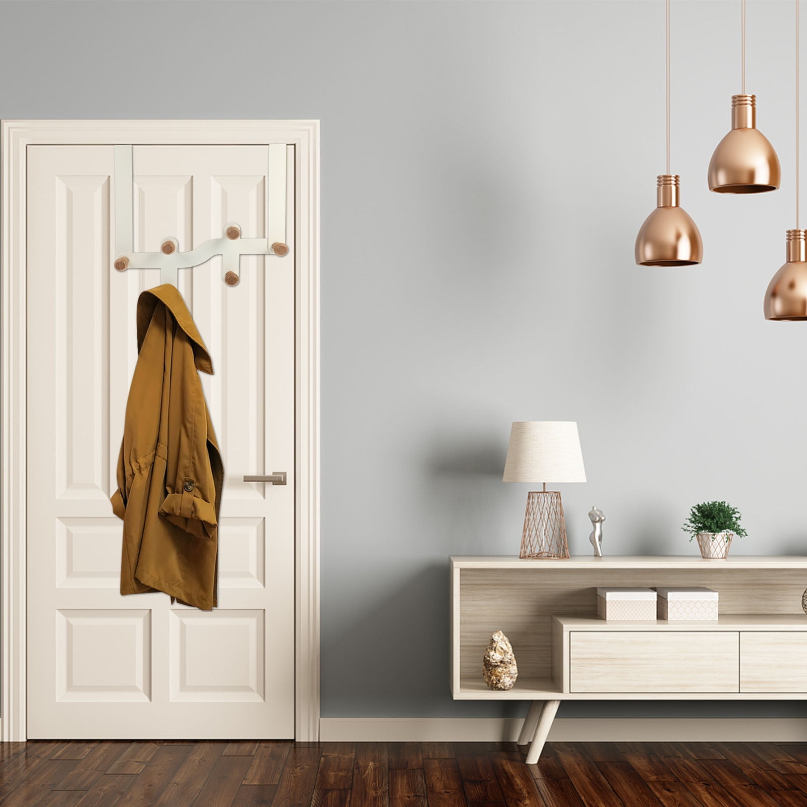 HEMOTON Door Hanger with 6 Wooden Hooks Over the Door Clothes Hanger ...