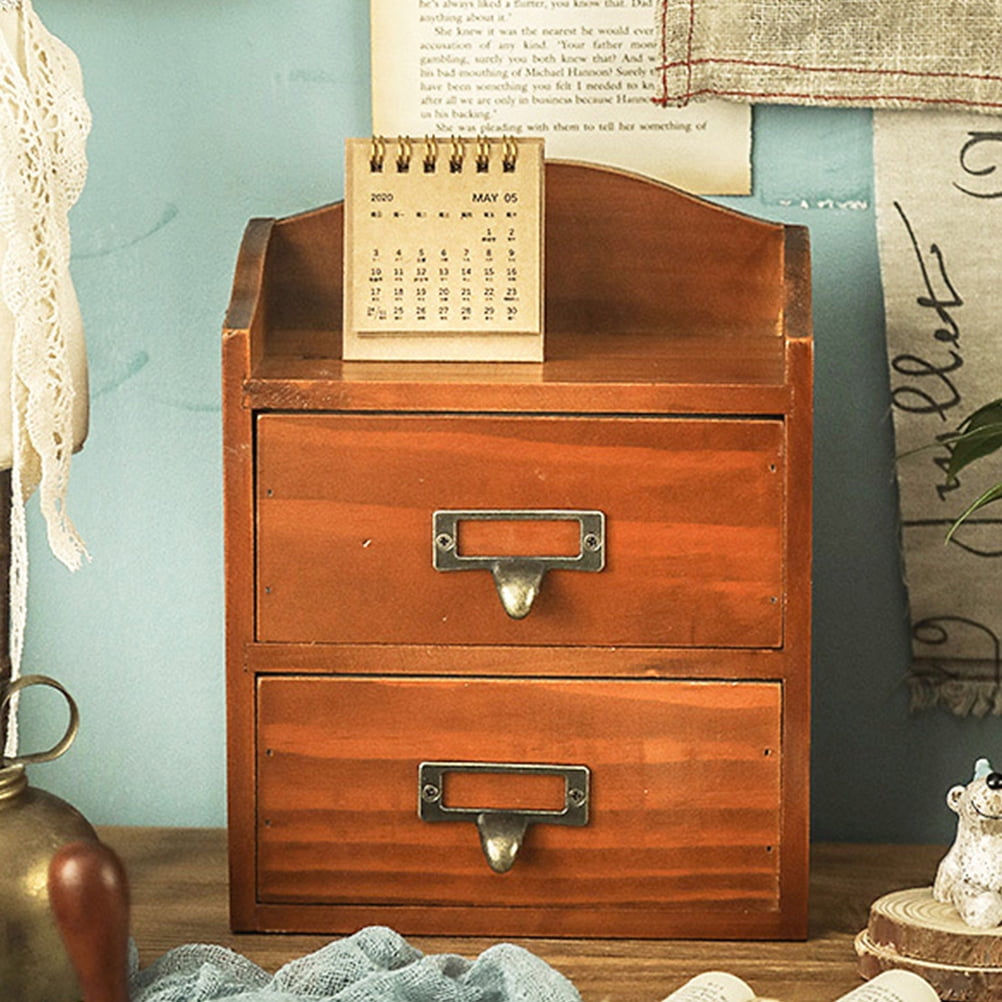 SOPOTUTU Brown Wood Drawer Style Storage Box for Office Workers and ...