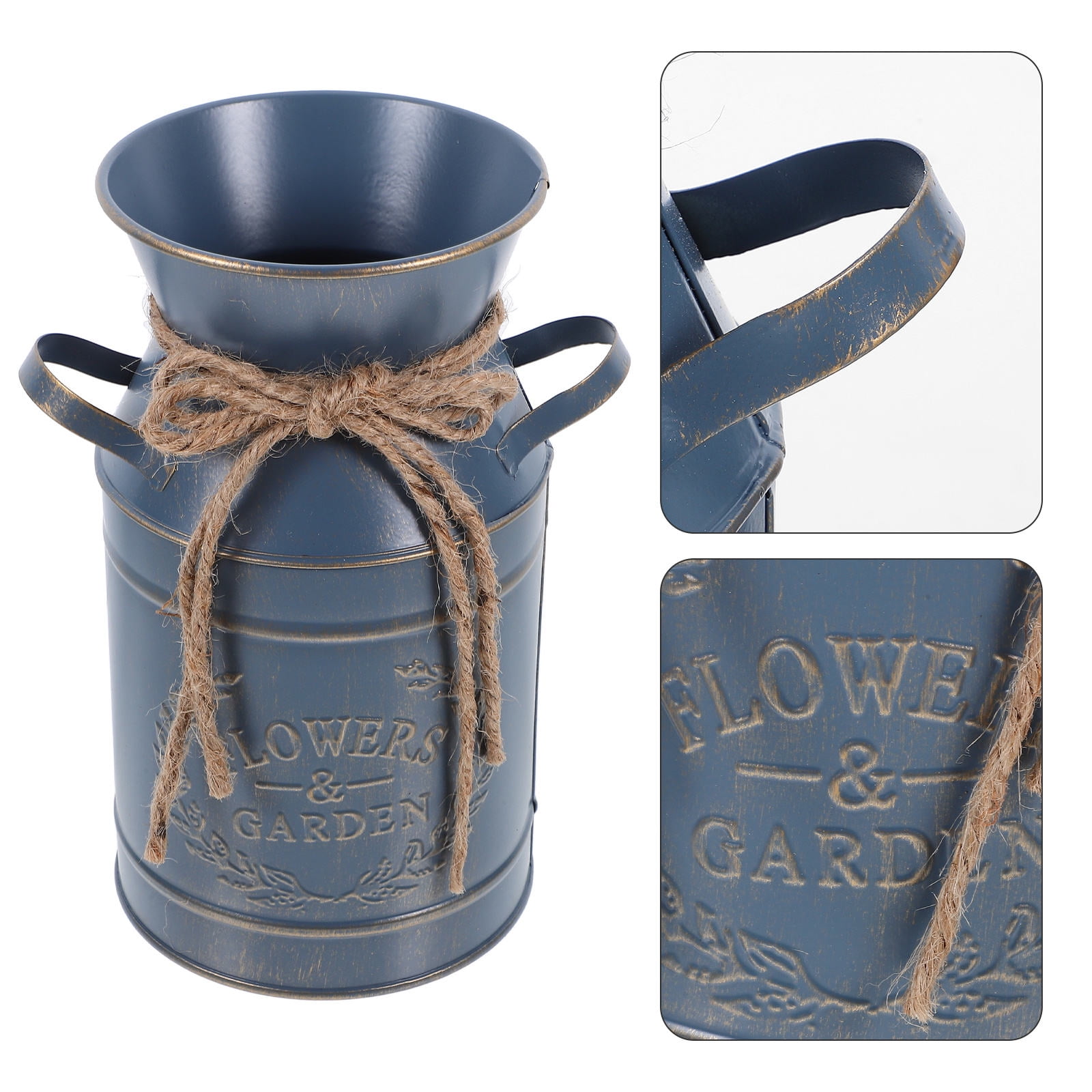 HEMOTON Rustic Galvanized Iron Flower Jug Bucket Decorative Flower Pot ...