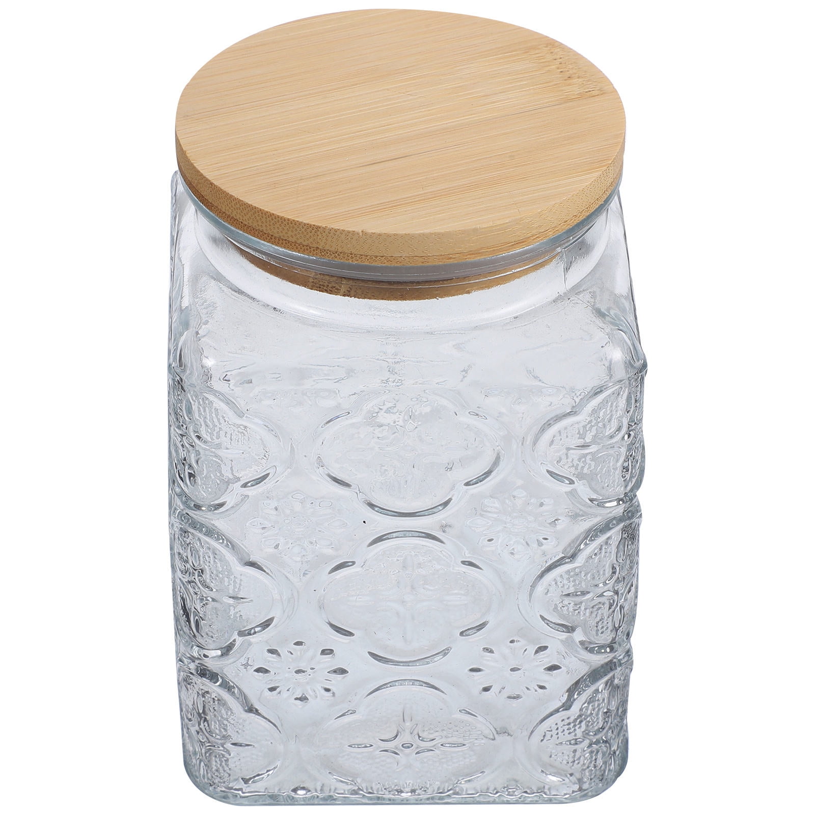 UPGRATOR Decorative Embossed Glass Jar Wood 1Set 5.5x3.5x3.3In ...